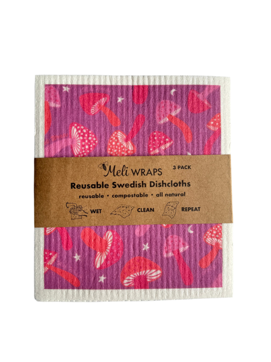 Purple Mushroom Swedish Dish Cloth Set of 3 - Meli Wraps